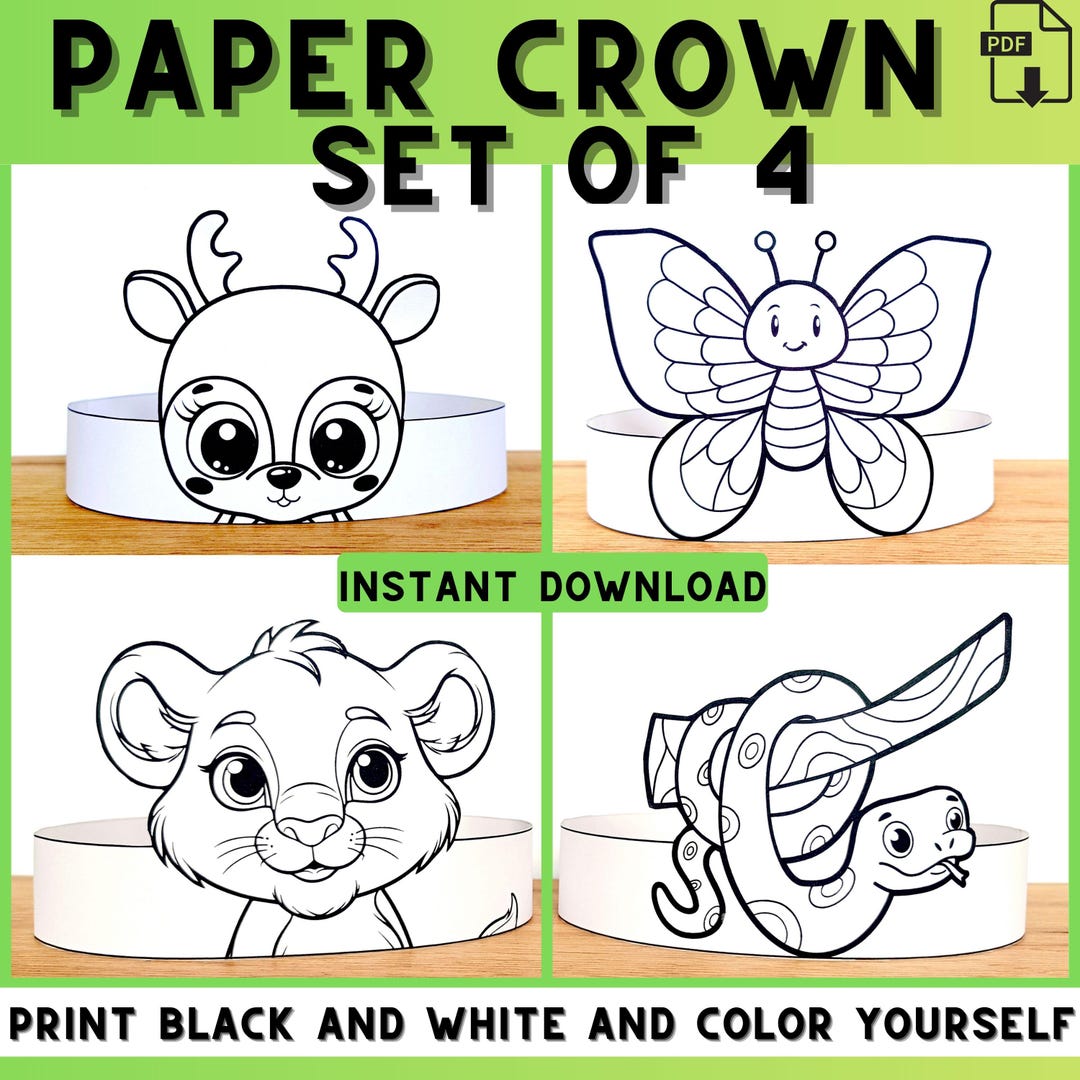 Paper Animal Crown Printable for Kids – Fun DIY Coloring Costume Craft ...