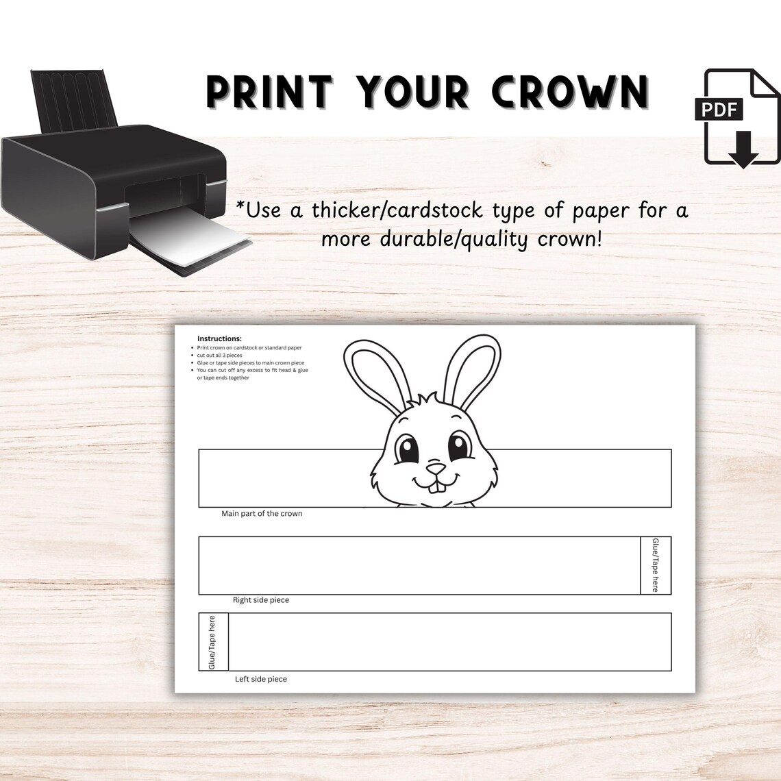 Rabbit Crown Printable, DYI for Kids, Fun DIY Coloring Costume Craft ...