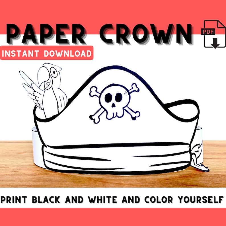 Pirate Crown Printable for Kids, DIY Coloring & Cut and Paste Costume ...