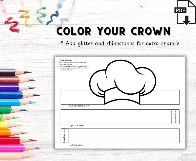 Chef Hat Crown Printable for Kids – Fun DIY Coloring Costume Craft ...