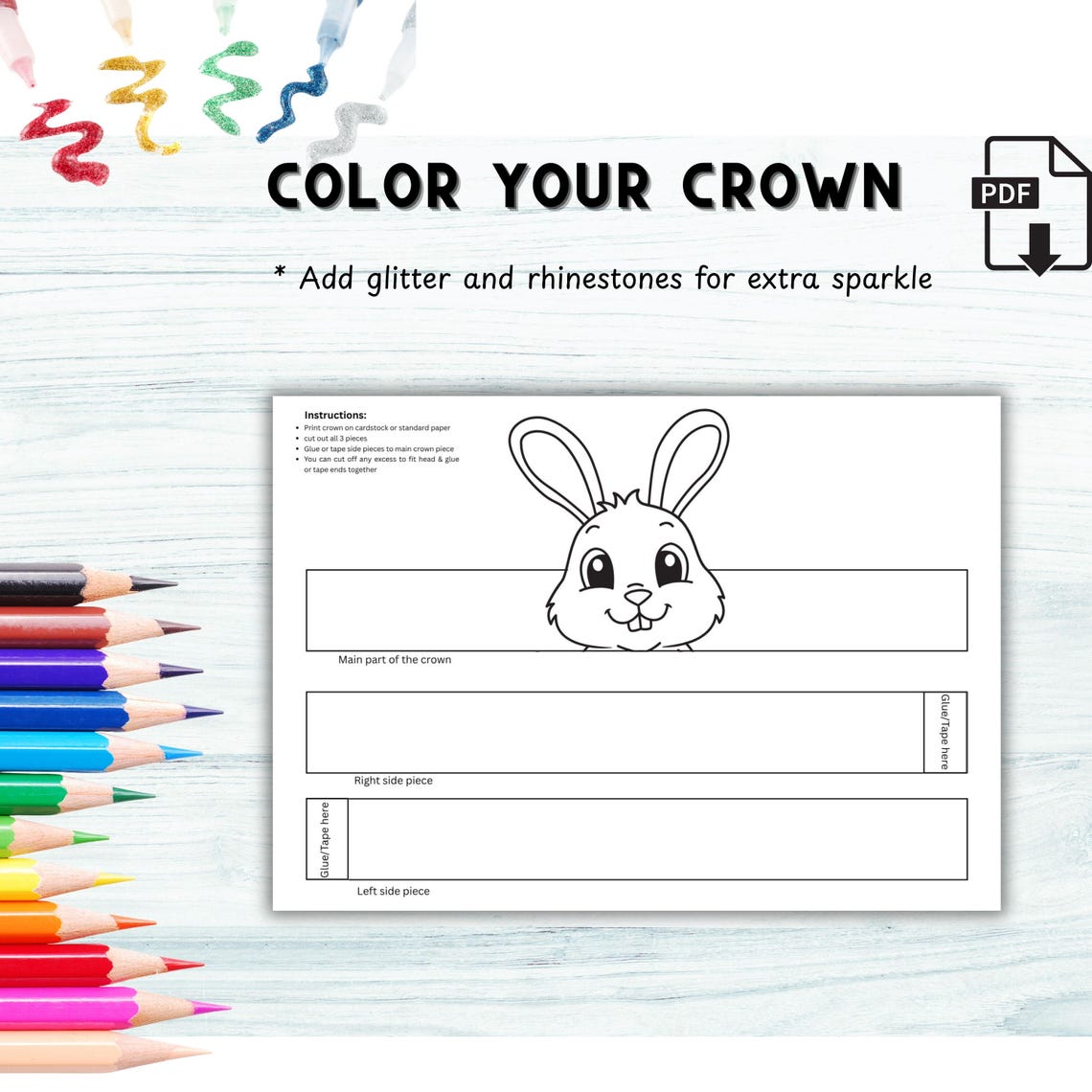 Rabbit Crown Printable, DYI for Kids, Fun DIY Coloring Costume Craft ...