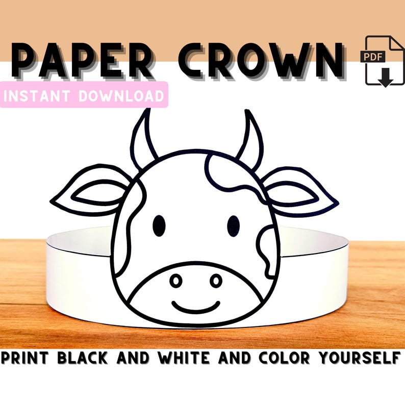 Cow Headband Crown Printable | Kids DIY Costume Craft | Coloring Party ...