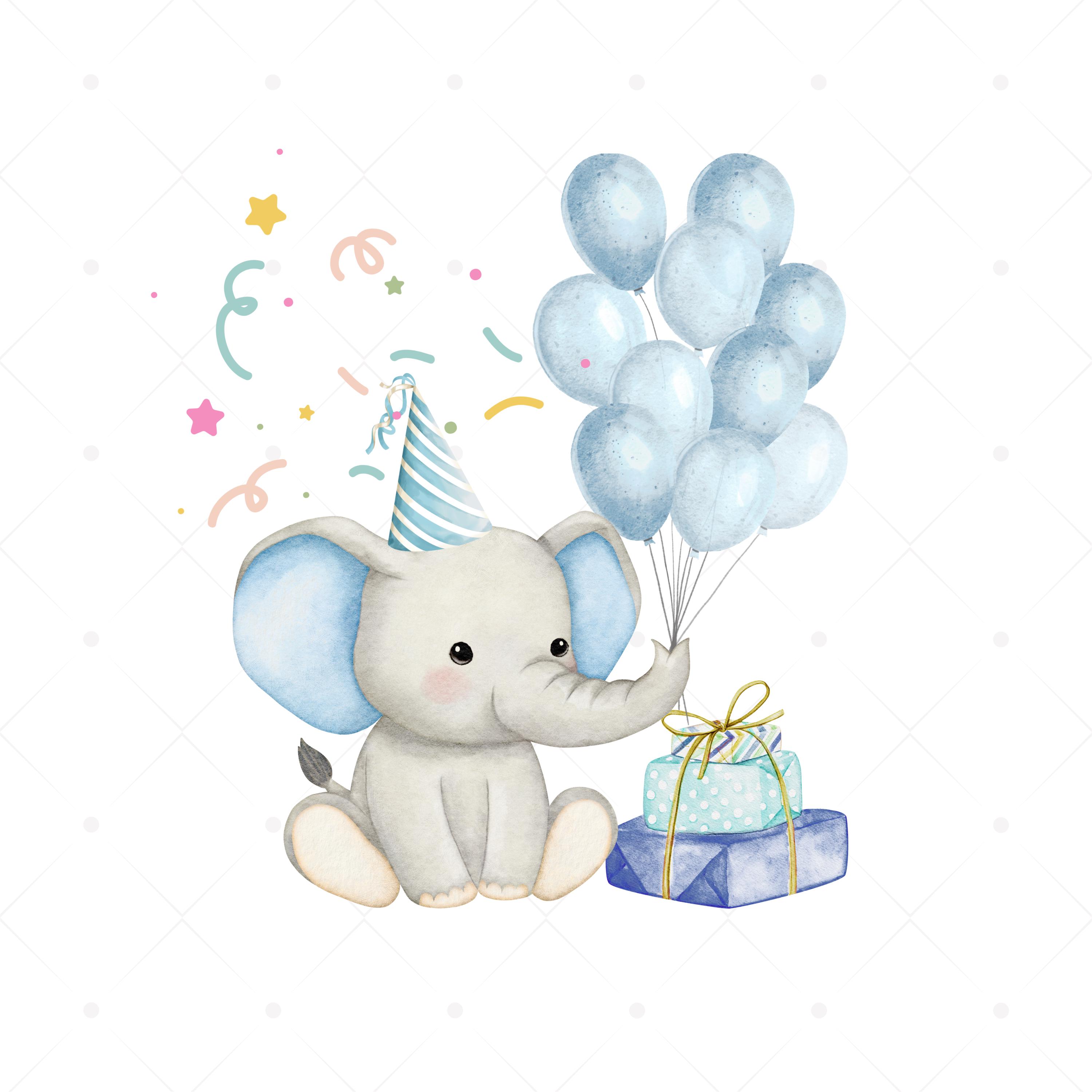 Blue Elephant Birthday Clipart, Happy Birthday Elephant PNG Bundle ...