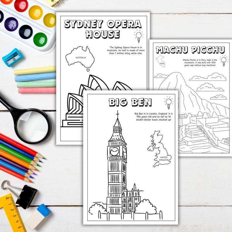 World Landmarks Coloring Pages for Kids, Educational Geography ...