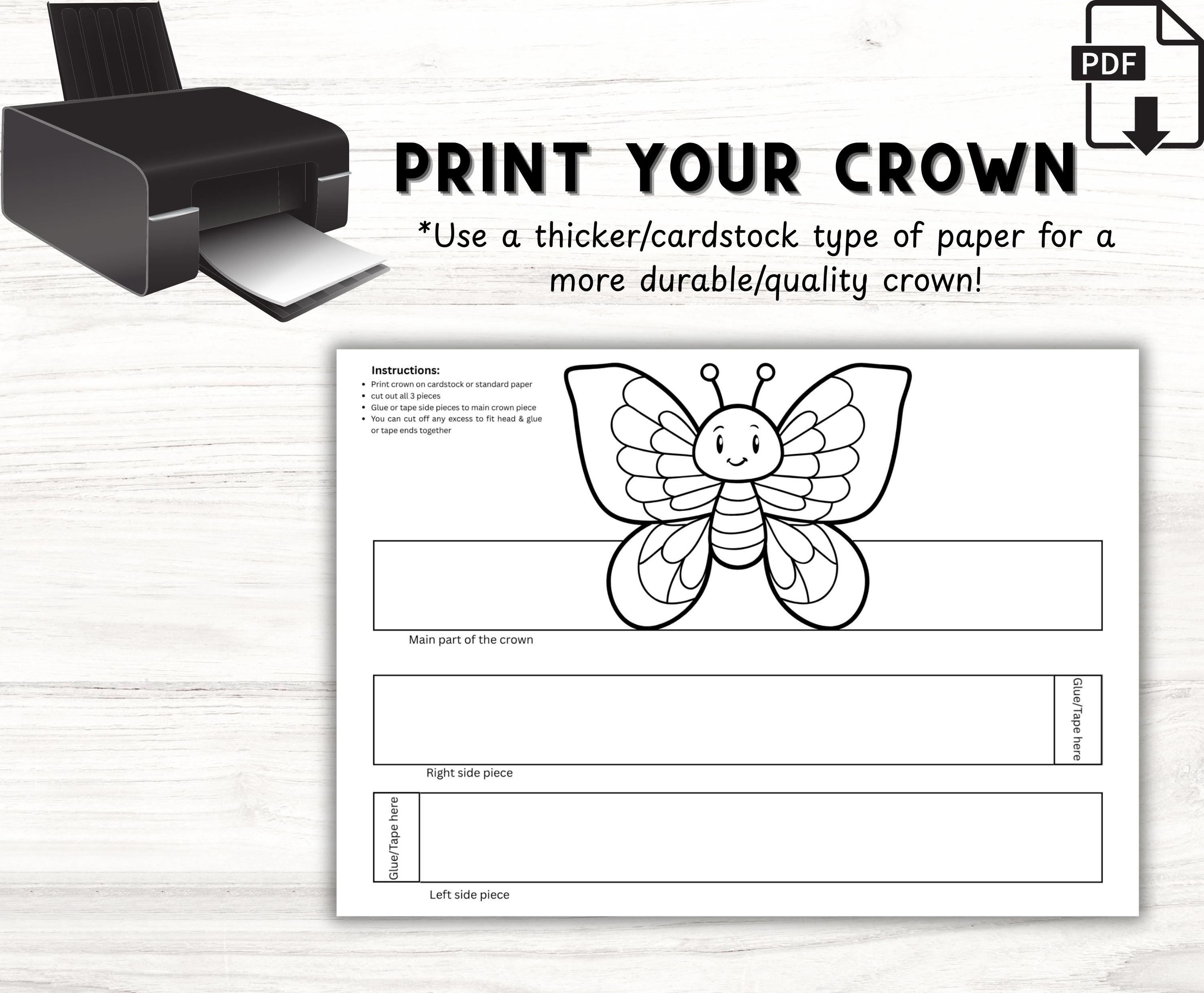 Butterfly Paper Crown, Printable Headband | Kids DIY Costume Craft ...