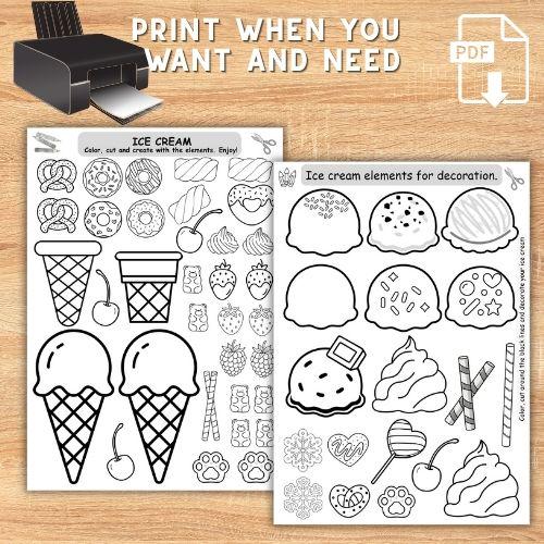 Ice Cream Craft Printable for Kids, Cut and Paste Activity, Summer ...