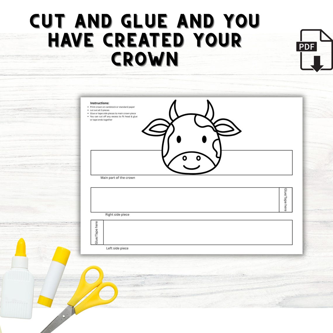 Cow Headband Crown Printable | Kids DIY Costume Craft | Coloring Party ...