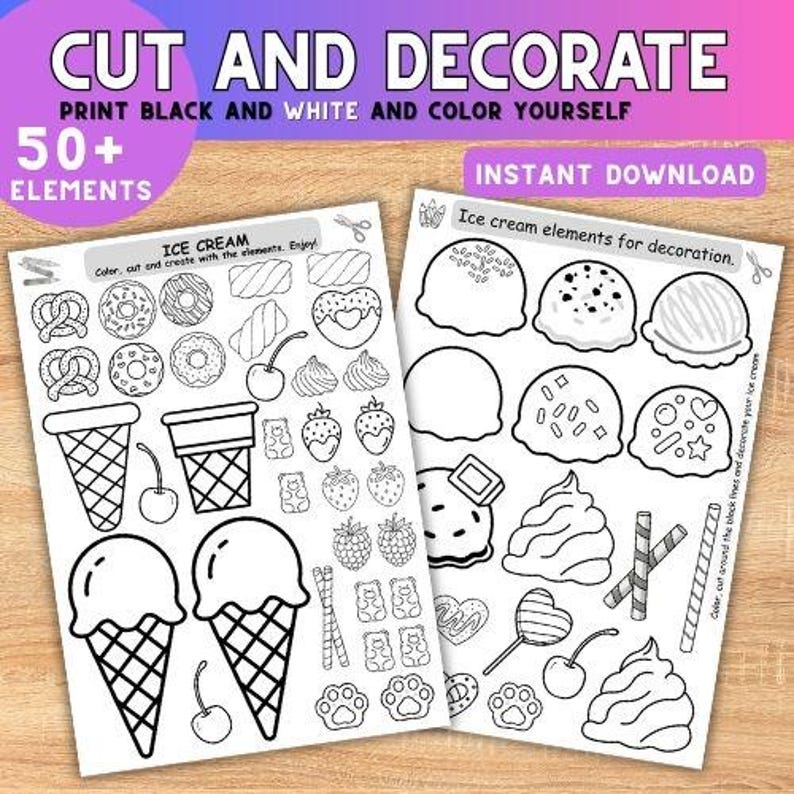 Ice Cream Craft Printable for Kids, Cut and Paste Activity, Summer ...