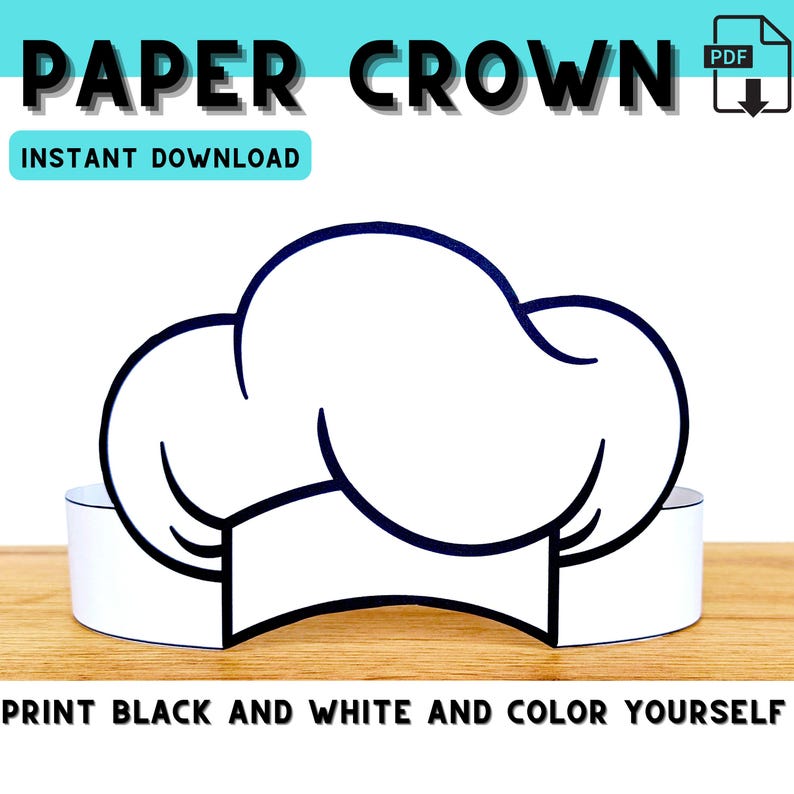 Chef Hat Crown Printable for Kids – Fun DIY Coloring Costume Craft ...
