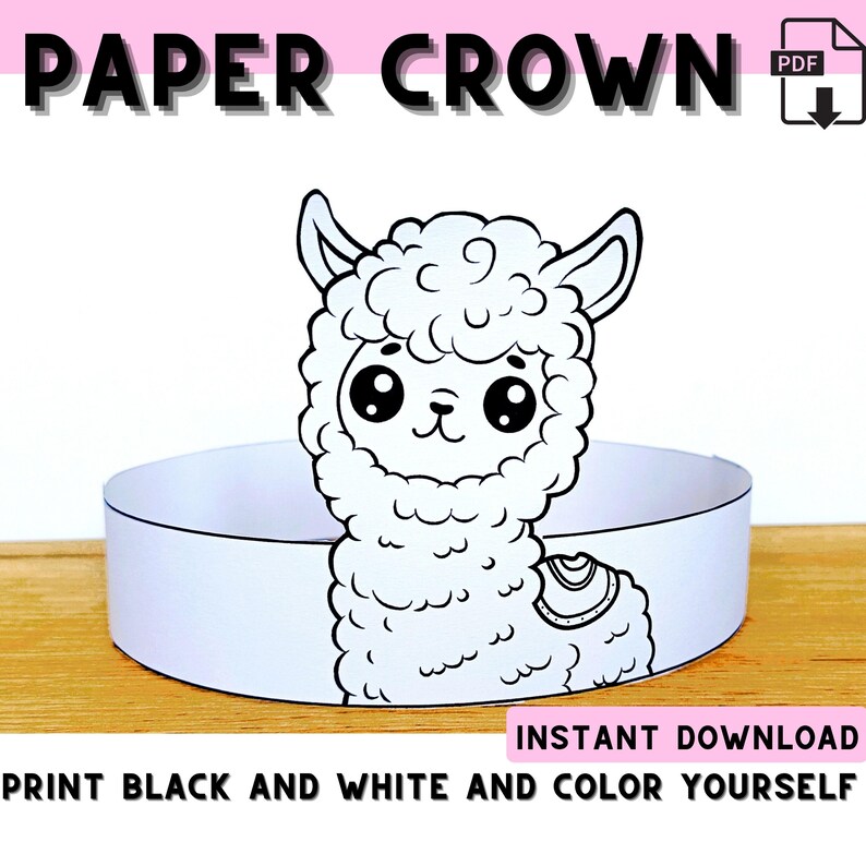 Llama Crown Printable: Kids DIY Coloring Costume (PDF Download - Etsy