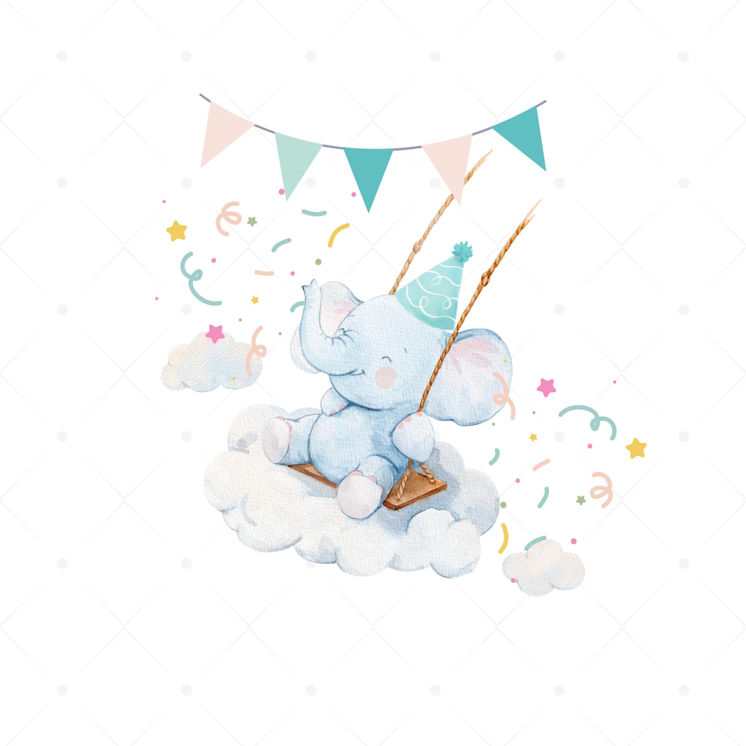 Blue Elephant Birthday Clipart, Happy Birthday Elephant PNG Bundle ...
