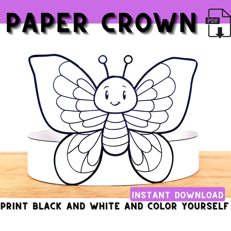 Butterfly Paper Crown, Printable Headband | Kids DIY Costume Craft ...