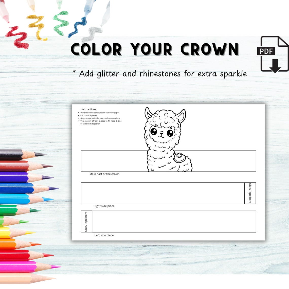 Llama Crown Printable: Kids DIY Coloring Costume (PDF Download - Etsy