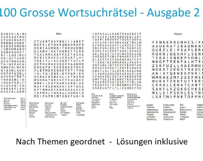 100 Word Search Puzzles and Solutions to Print, German Terms - Etsy