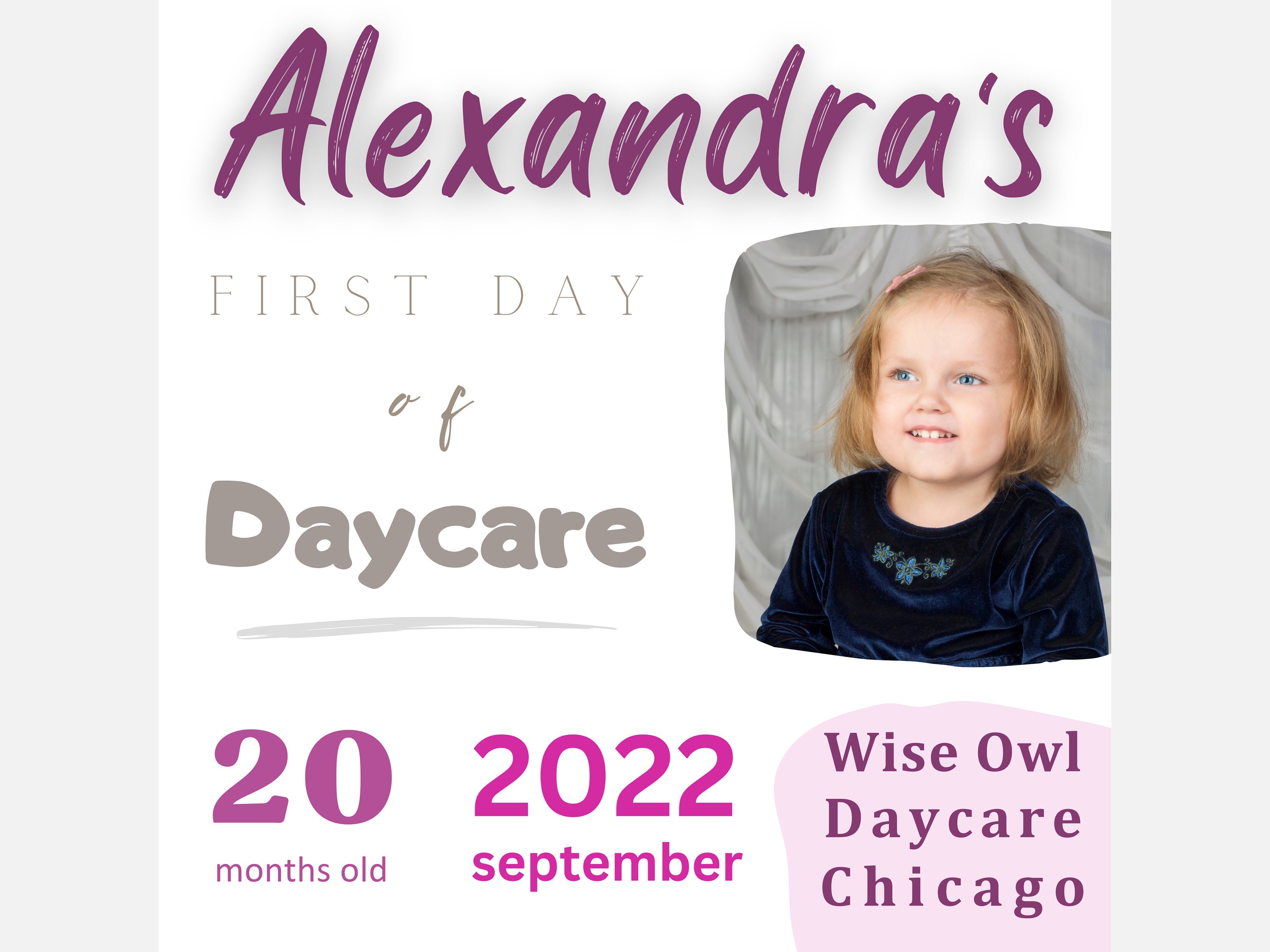 Personalized First Day of Daycare Printable Sign Editable - Etsy