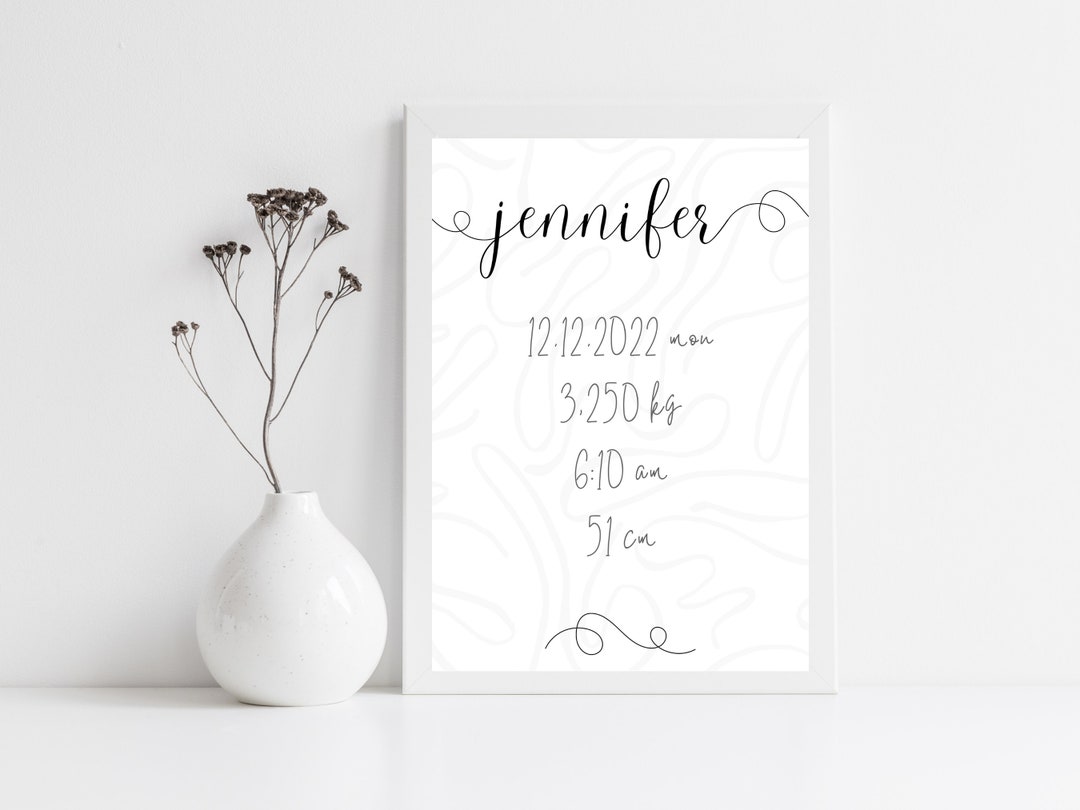 Personalised Baby Print Newborn Details Card Birth - Etsy