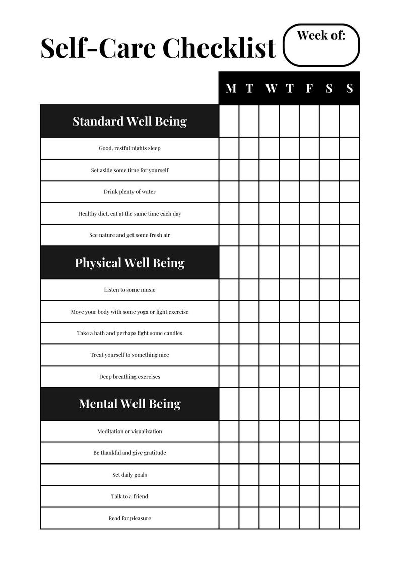 Self Care Checklist Self Care Ideas Self Care Aesthetic Etsy