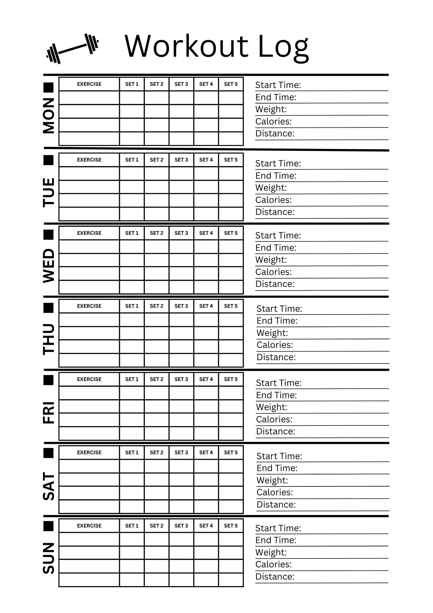 Workout Log, Workout Planner, Weight Loss Tracker, Fitness Log, Workout ...