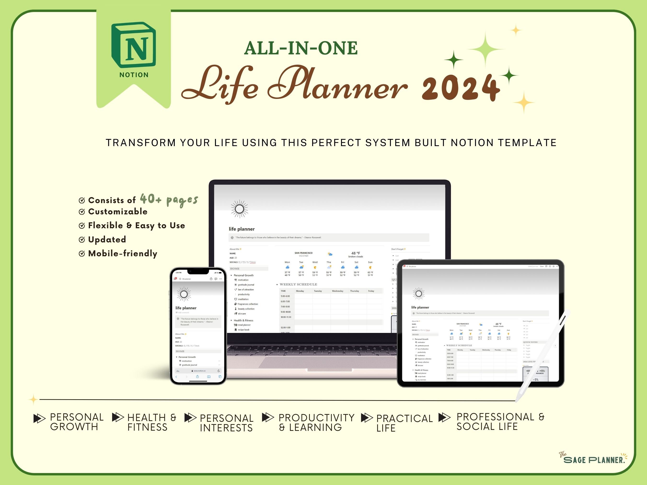 2024 Life Planner Minimalist Notion Template Digital Planner Monthly ...