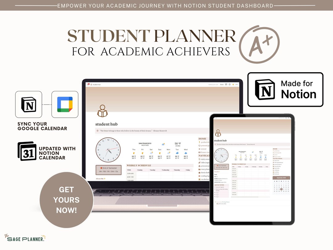 2024 Study Planner for Academic Achievers Student Planner Notion ...