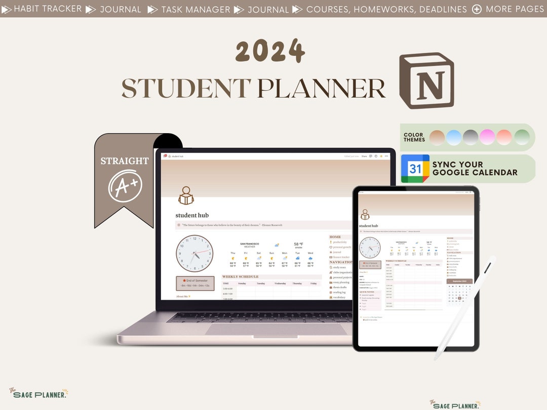 2024 Study Planner for Academic Achievers Student Planner Notion ...