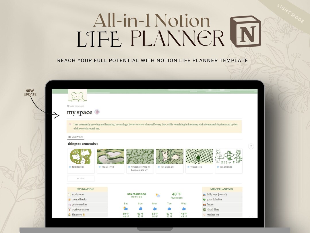 Aesthetic Green 2024 Animated Notion Planner for Students, Digital ...