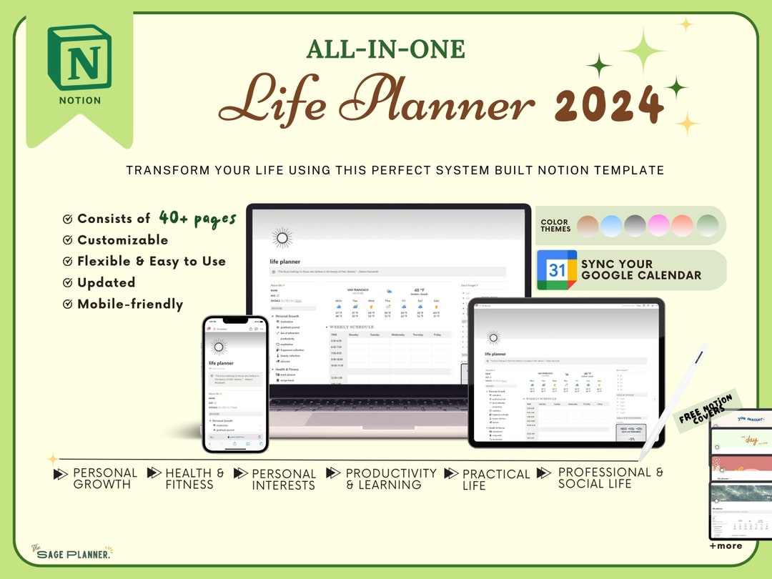 2024 Life Planner Minimalist Notion Template Digital Planner Monthly ...
