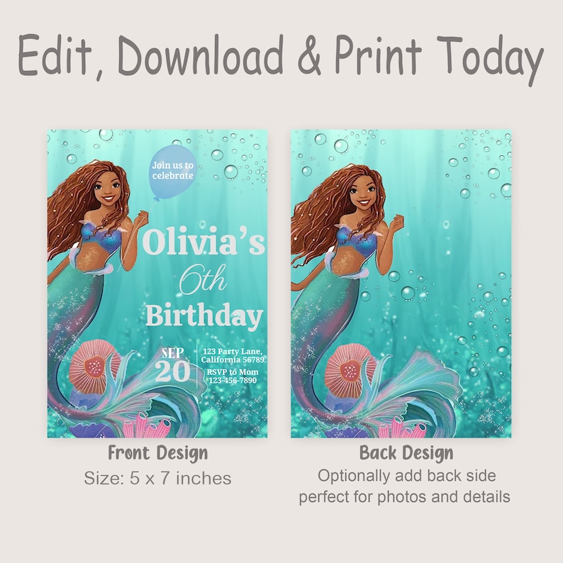 Little Mermaid Birthday Invitation Little Mermaid Invitation Ariel ...