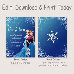 Frozen Thank You Card Frozen Thank You Note Frozen Birthday Elsa Thank ...