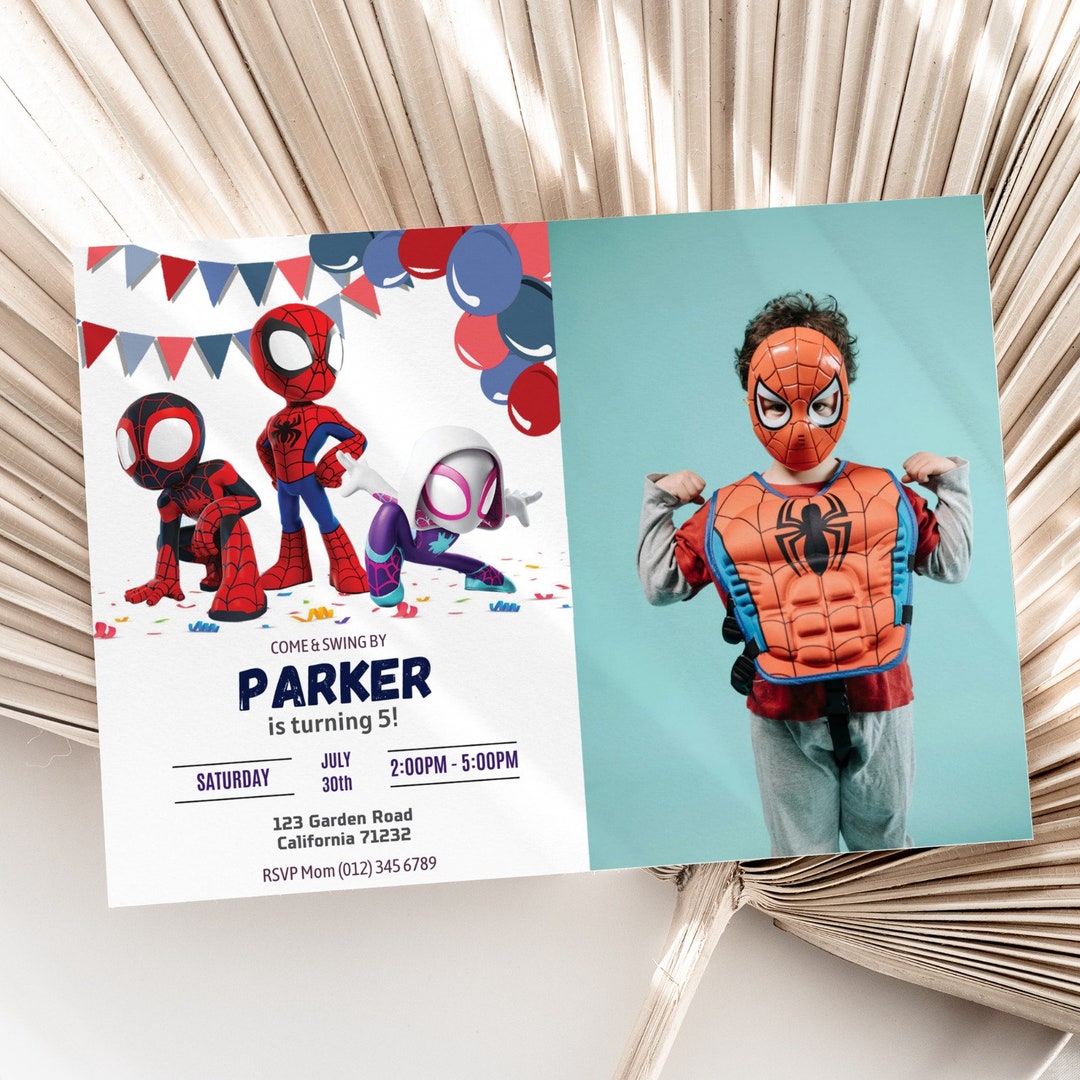 Spidey and His Amazing Friends Birthday Invitation With Photo Spidey ...
