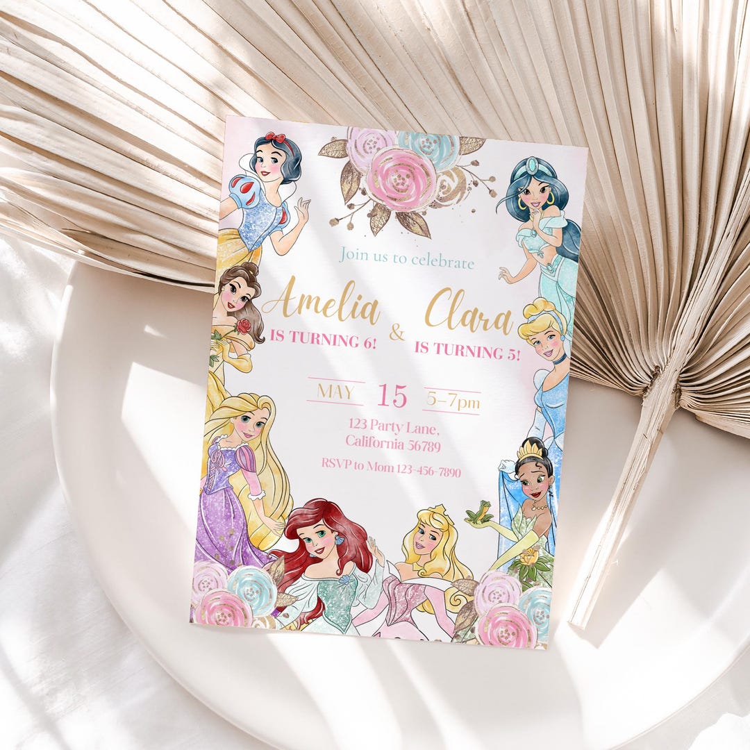 Princess Joint Birthday Invitation Princess Invitation Double Party ...