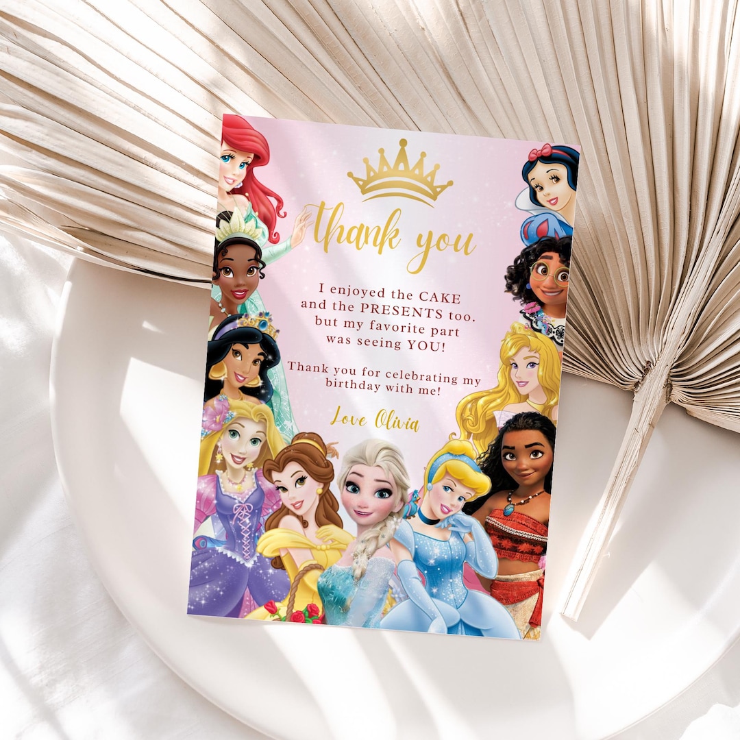 Princess Thank You Card Princess Thank You Note Birthday Princess Thank ...