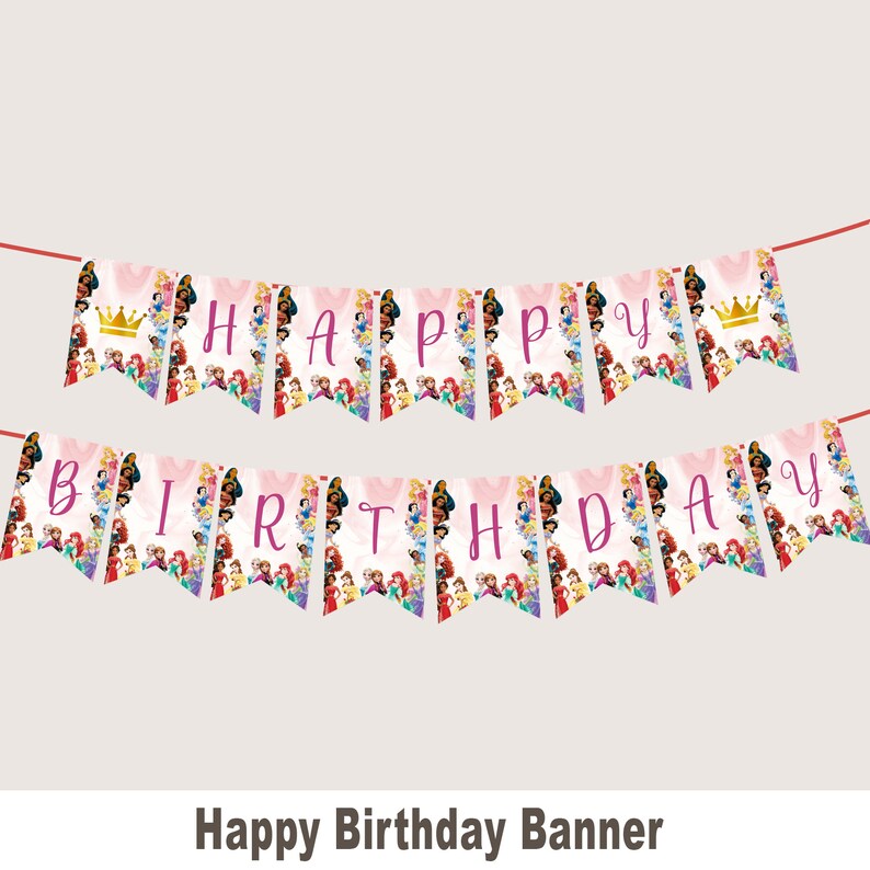 Princess Birthday Banner Princess Happy Birthday Decorations Princess ...