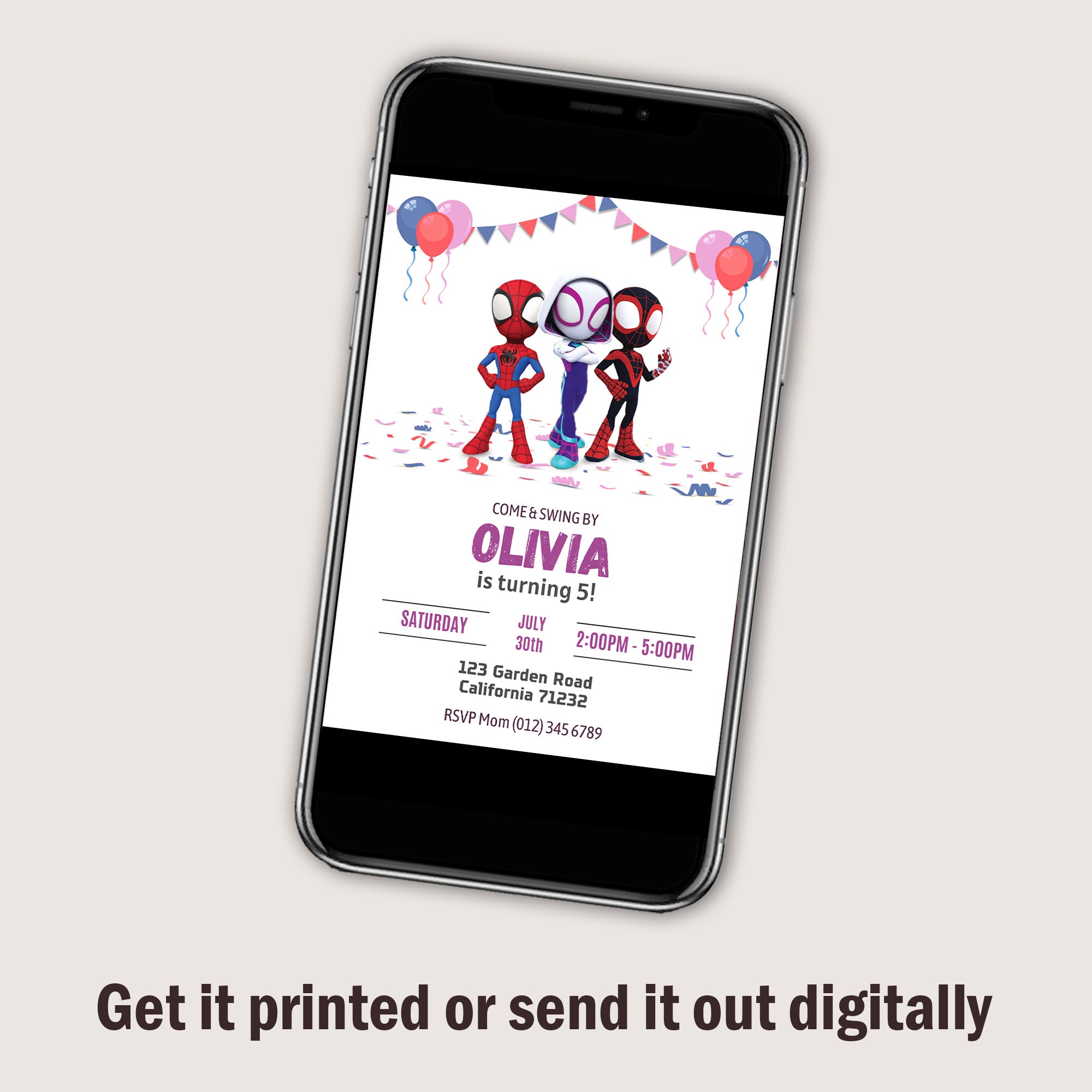 Ghost Spider Birthday Invitation Girl Spidey and His Amazing Friends ...