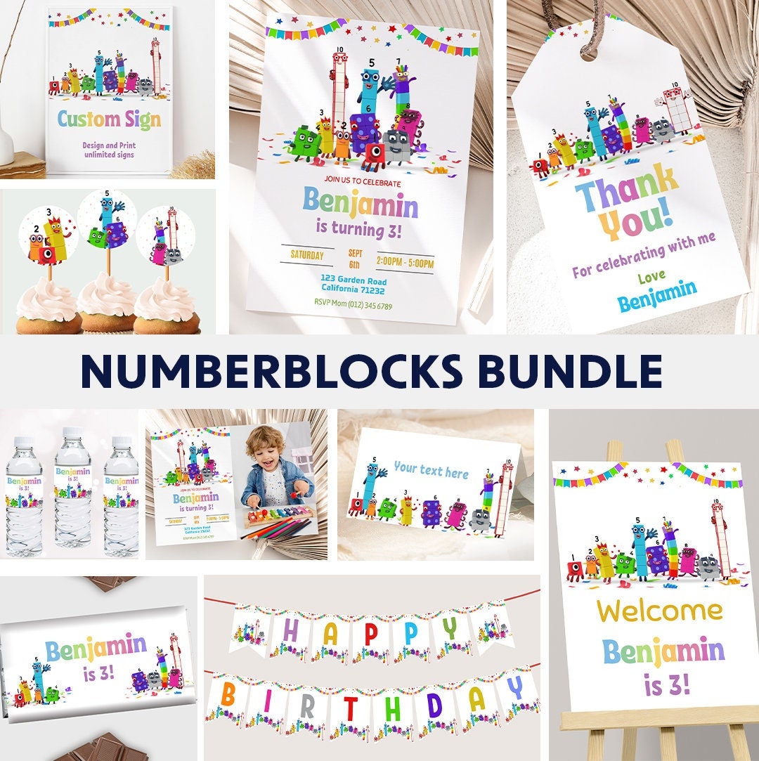 Numberblocks Birthday Invitation Bundle Number Blocks Party Decoration ...