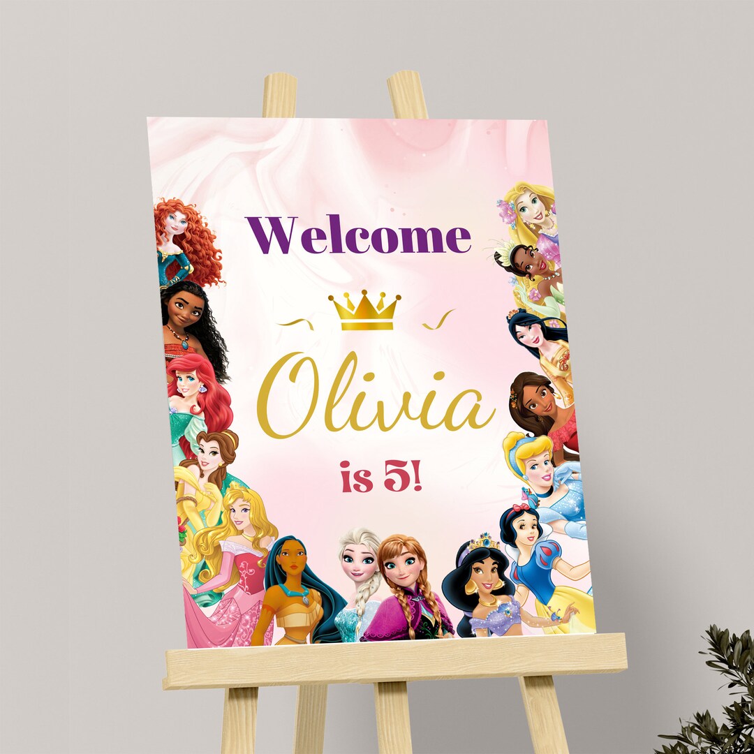 Princess Welcome Sign Princess Birthday Sign Princesses Welcome Poster ...