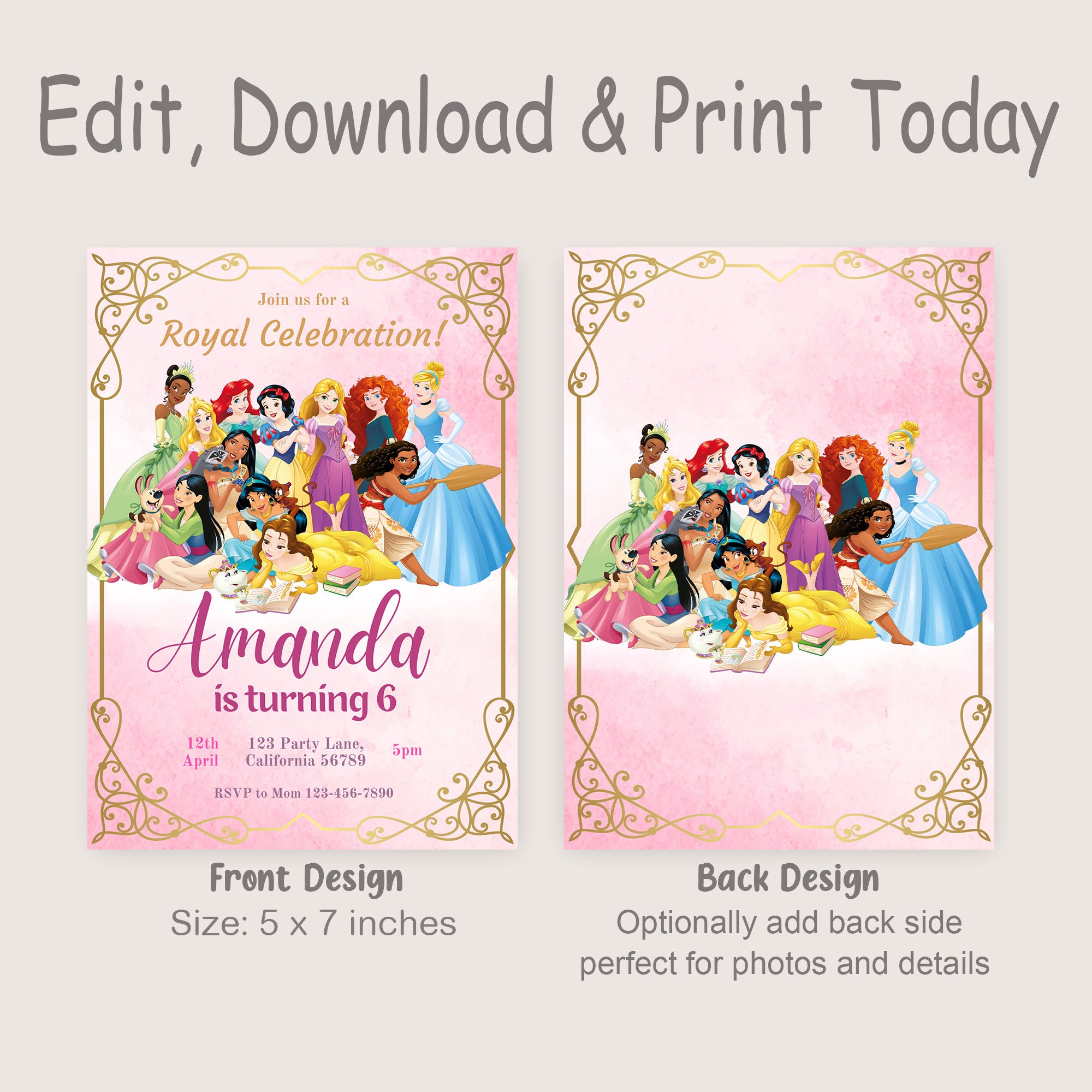 Princess Birthday Invitation Princess Invitation Princess Party ...