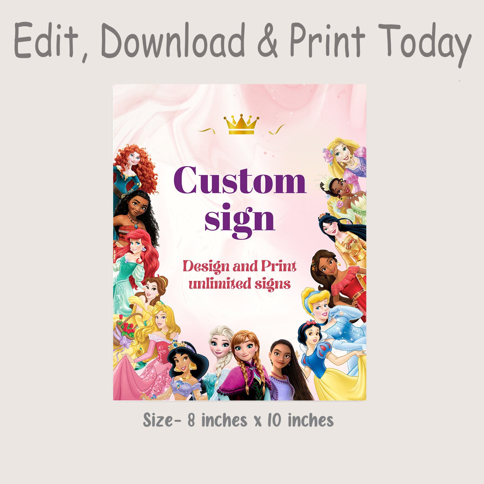 Princess Custom Sign Princess Party Signs Princess Birthday Sign ...