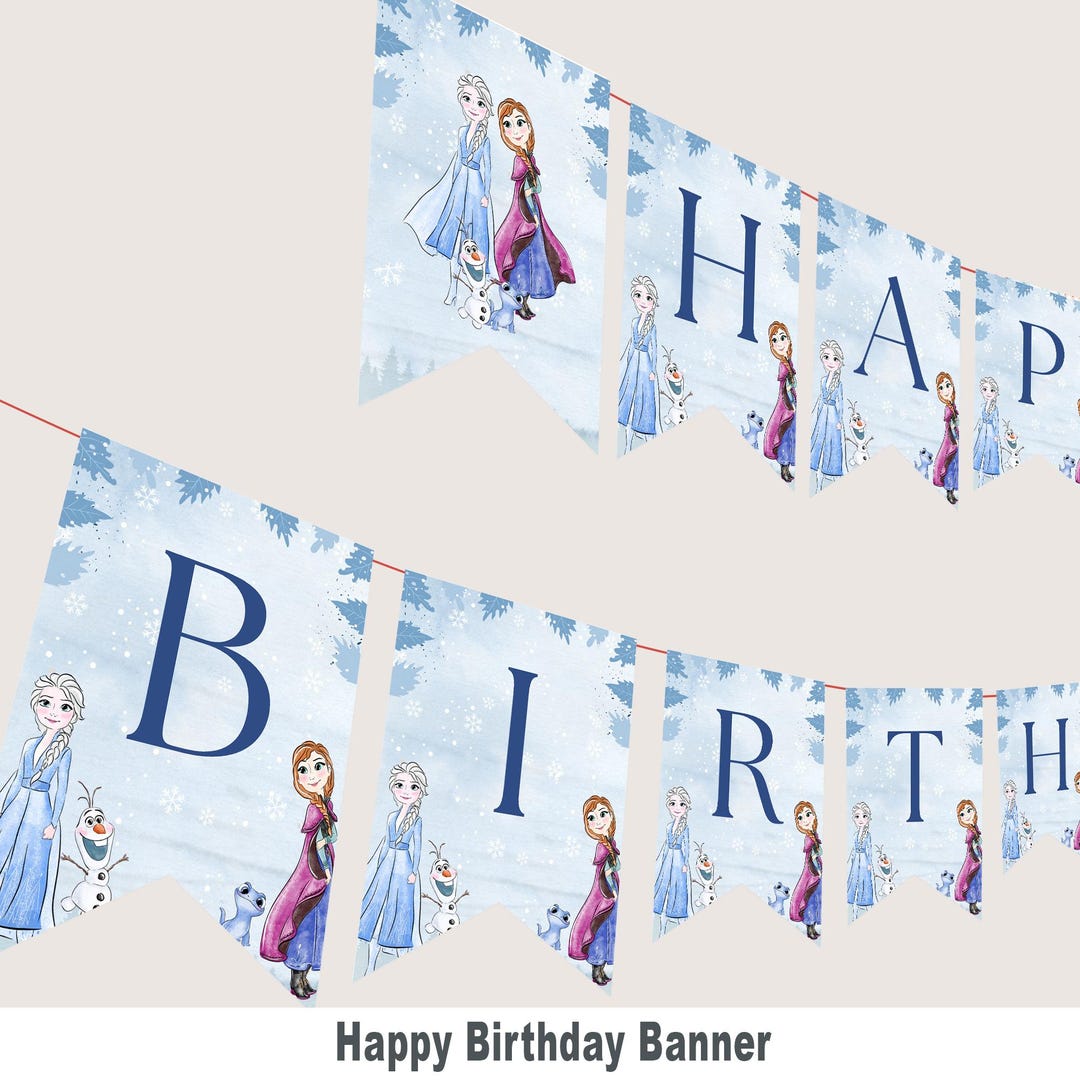 Frozen Birthday Banner Frozen Bunting Happy Birthday Decorations Frozen ...