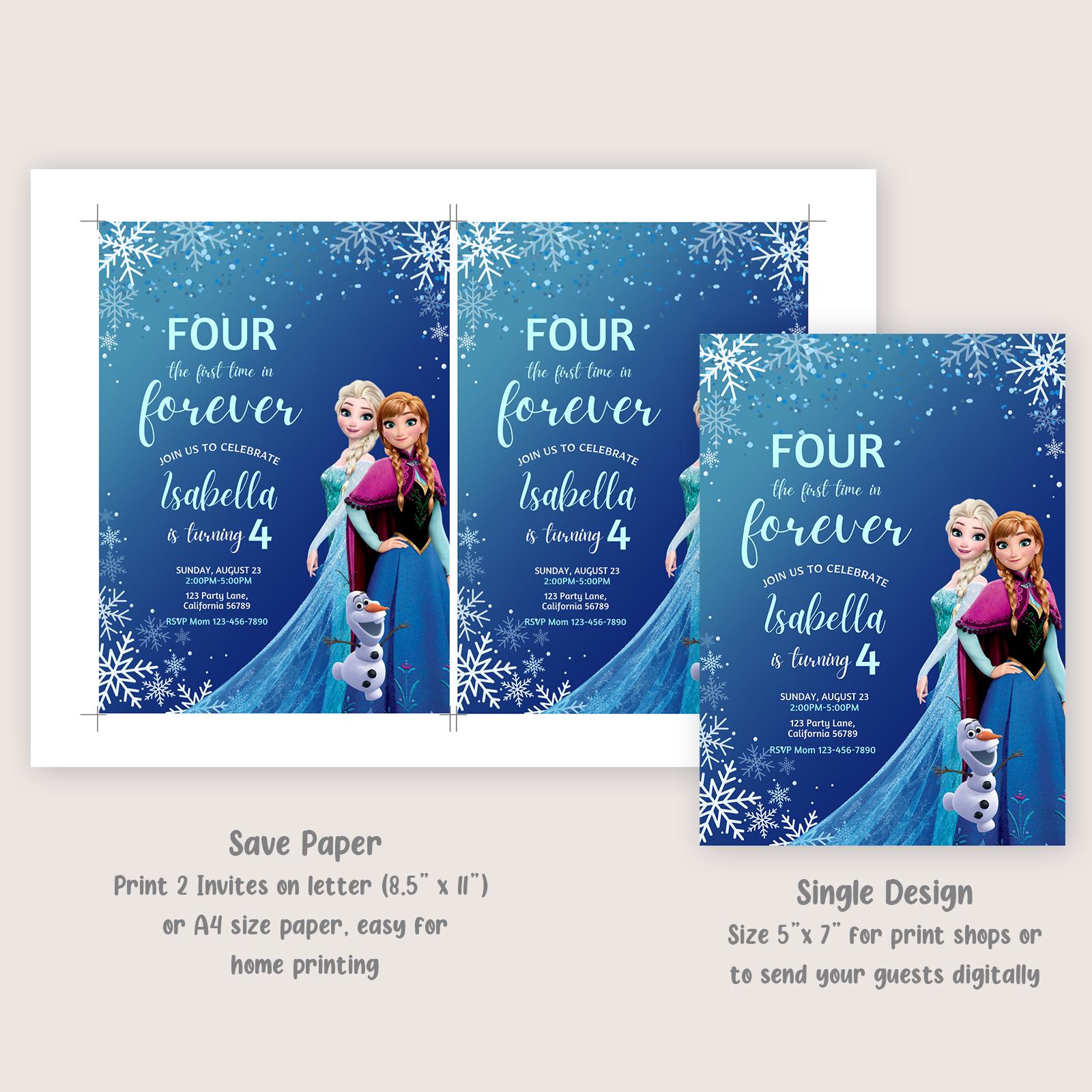Frozen 4th Birthday Invitation Frozen Four the First Time in Forever ...