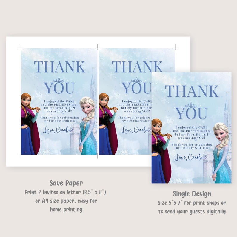 Frozen Thank You Card Frozen Thank You Note Frozen Birthday Elsa Thank ...