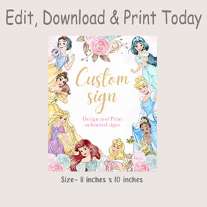Princess Custom Sign Princess Party Signs Princess Birthday Sign ...