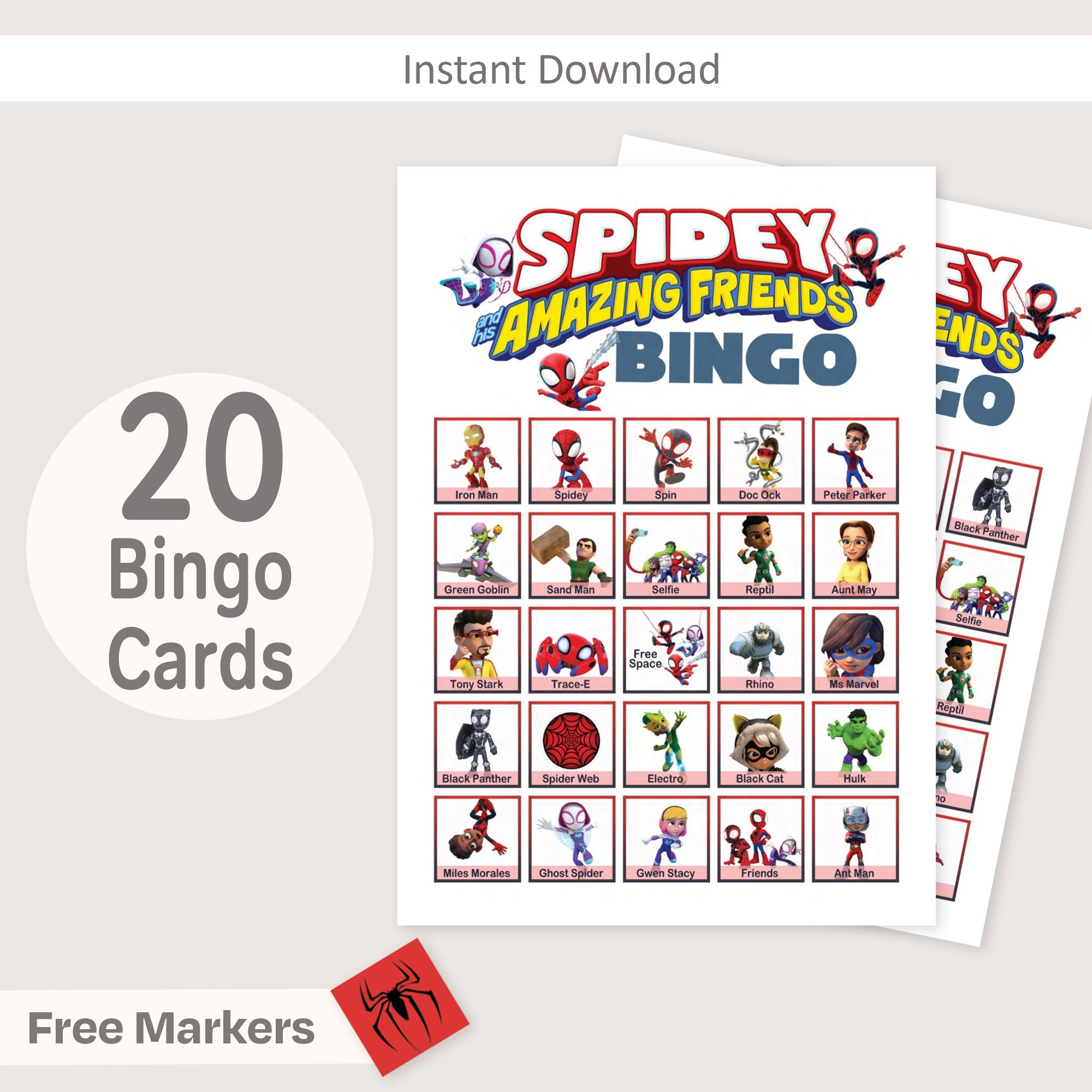 Spidey and His Amazing Friends Bingo Game Spidey Birthday Party ...