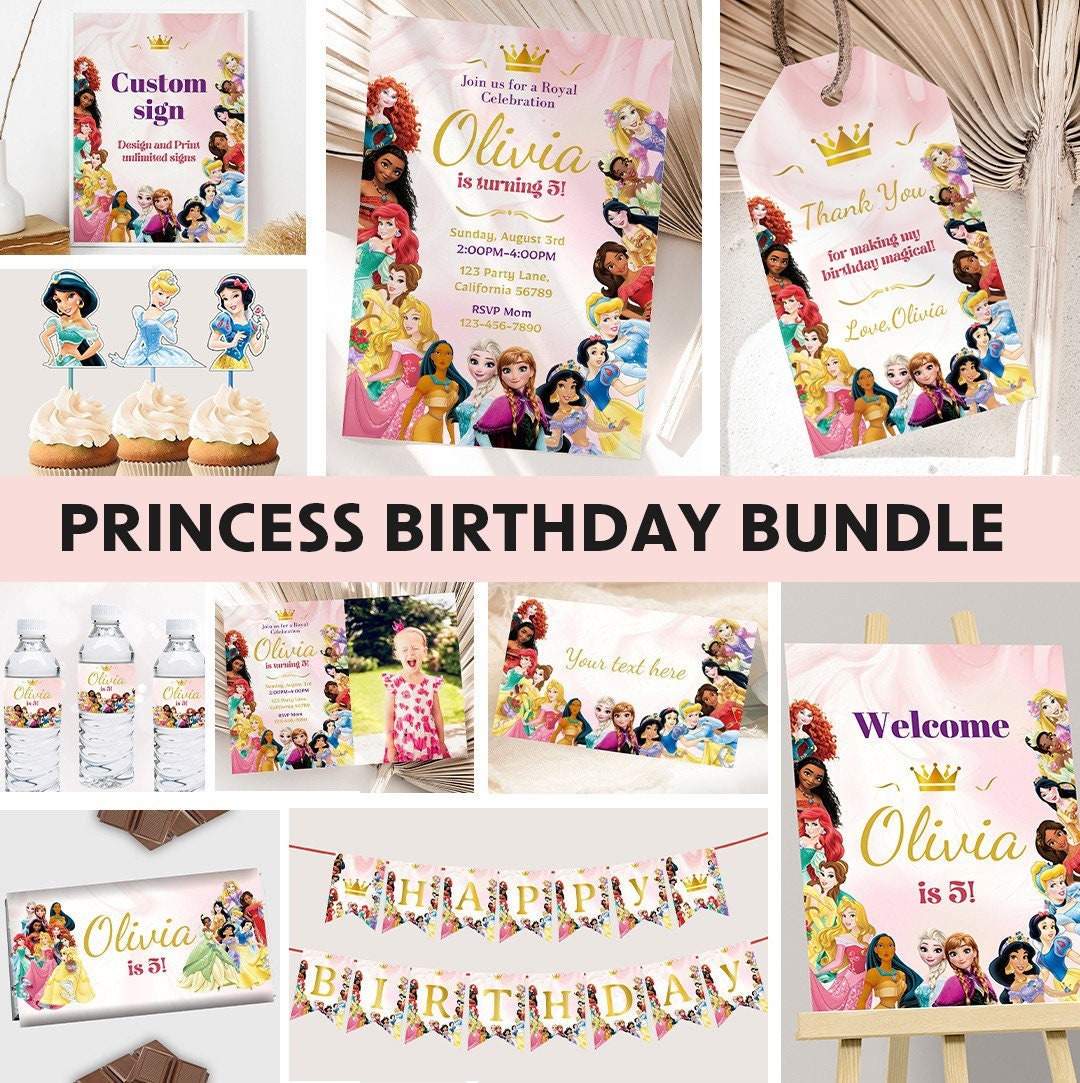 Princess Birthday Invitation Bundle Princess Party Decorations Princess ...