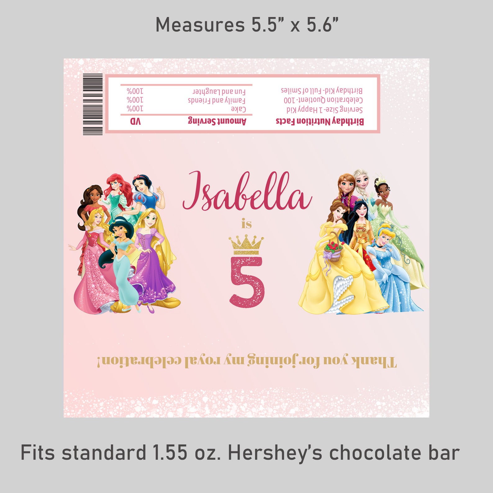 Princess Chocolate Label Princess Candy Bar Wrapper Princesses Birthday ...
