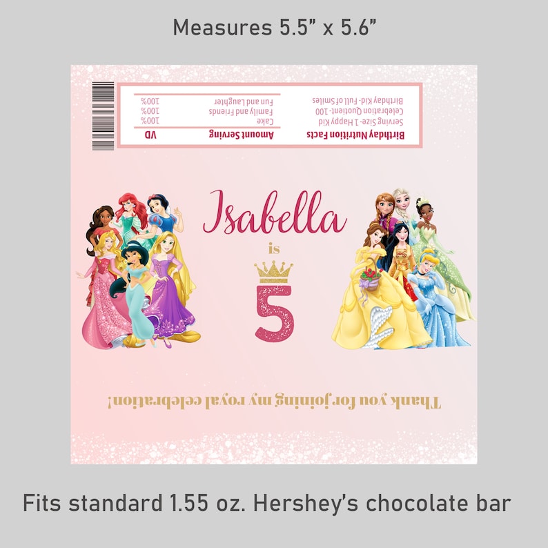 Princess Chocolate Label Princess Candy Bar Wrapper Princesses Birthday ...