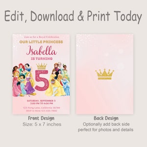 Princess Birthday Invitation Princess Party Invitation Pink Gold Girl ...