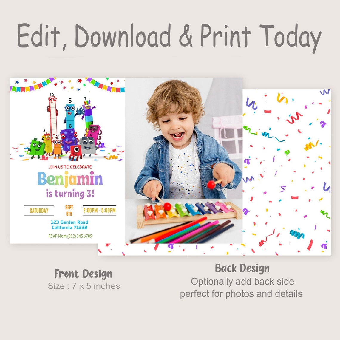 Numberblocks Invitation With Photo Numberblocks Birthday Invitation ...