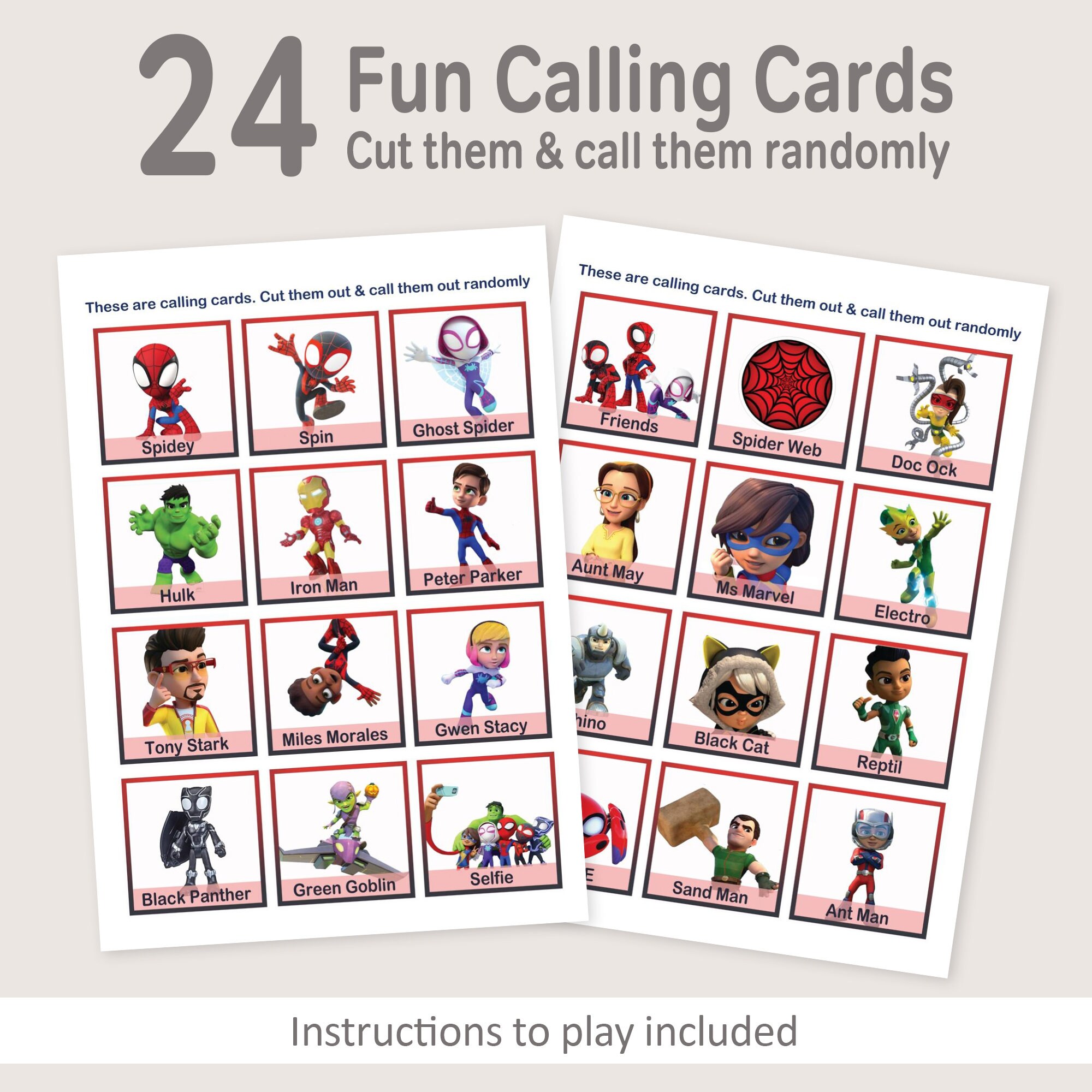 Spidey Bingo Game Spidey and His Amazing Friends Birthday Party ...