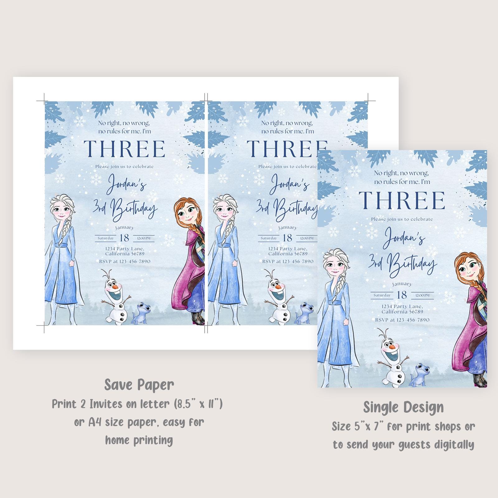 Frozen 3rd Birthday Invitation Frozen Invitation Princess Elsa Anna ...